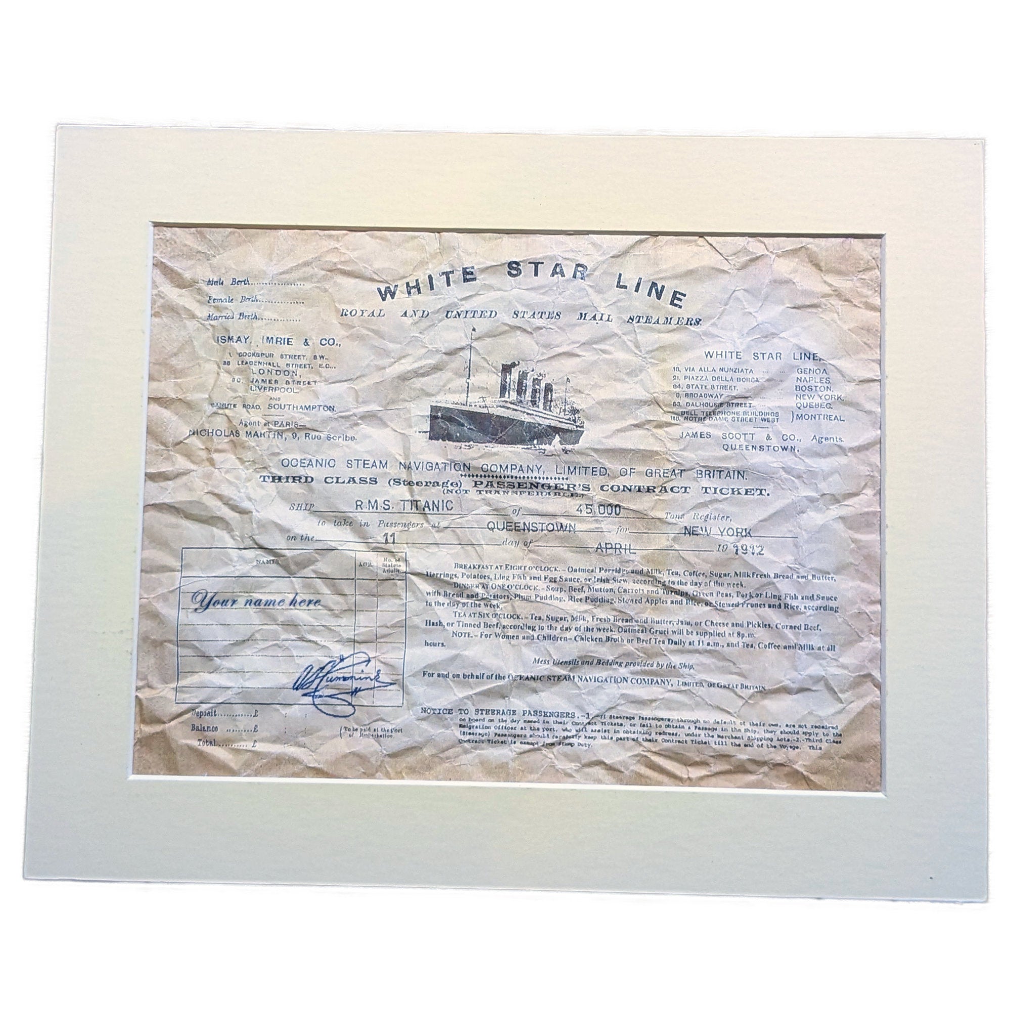 Customisable Titanic ticket reproduction | Morbitorium