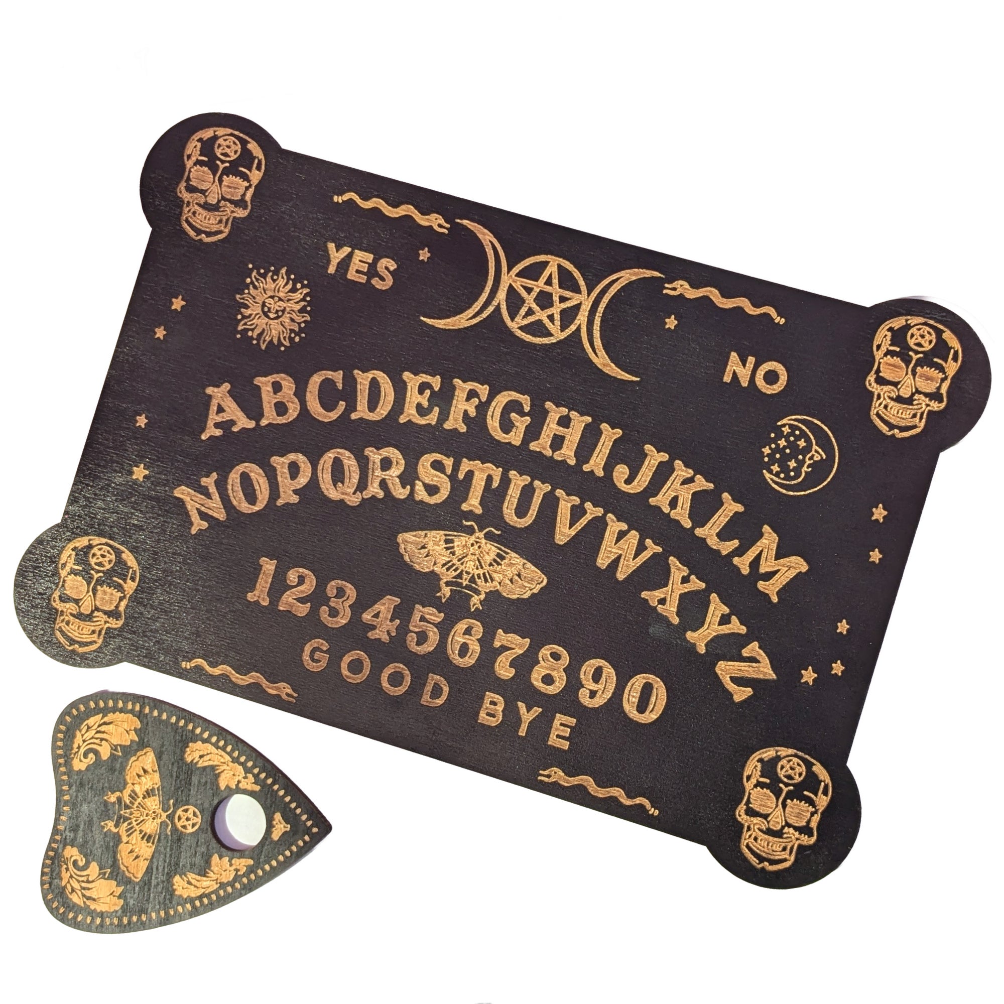 Wooden triple moon & moth spirit board | Morbitorium